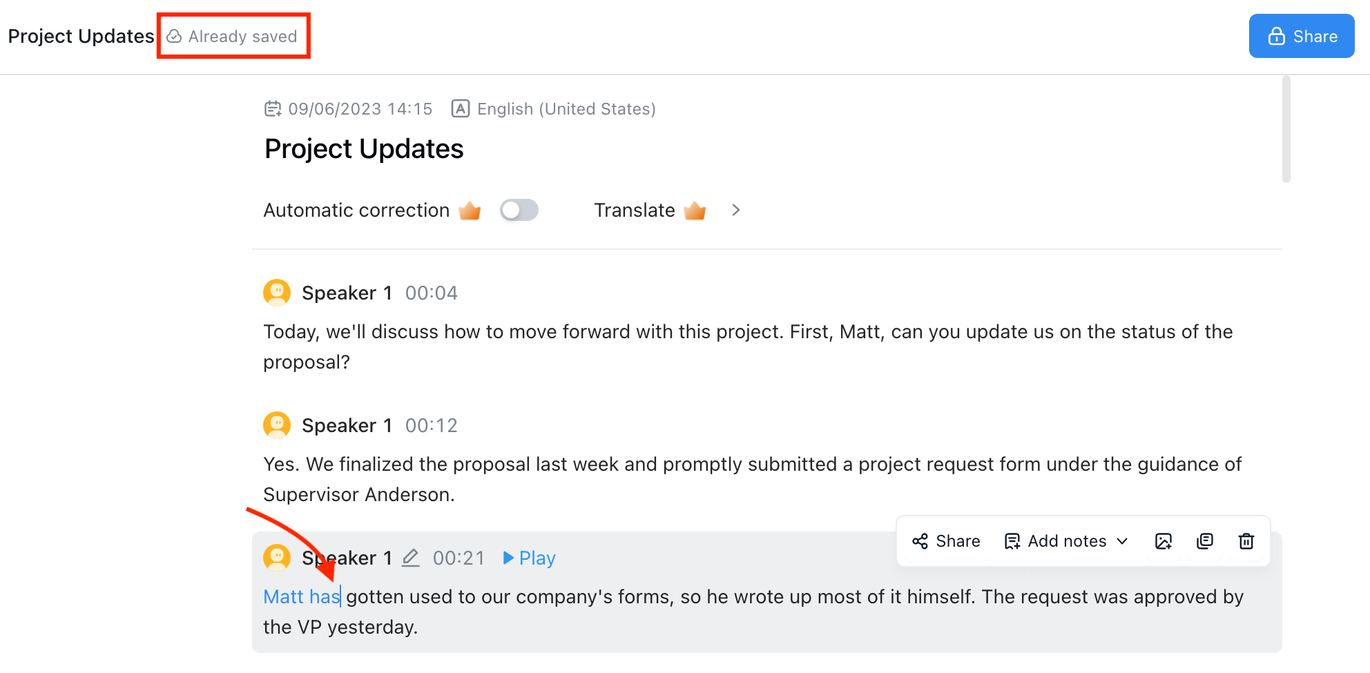 How to edit transcripts? – Notta - Help Center