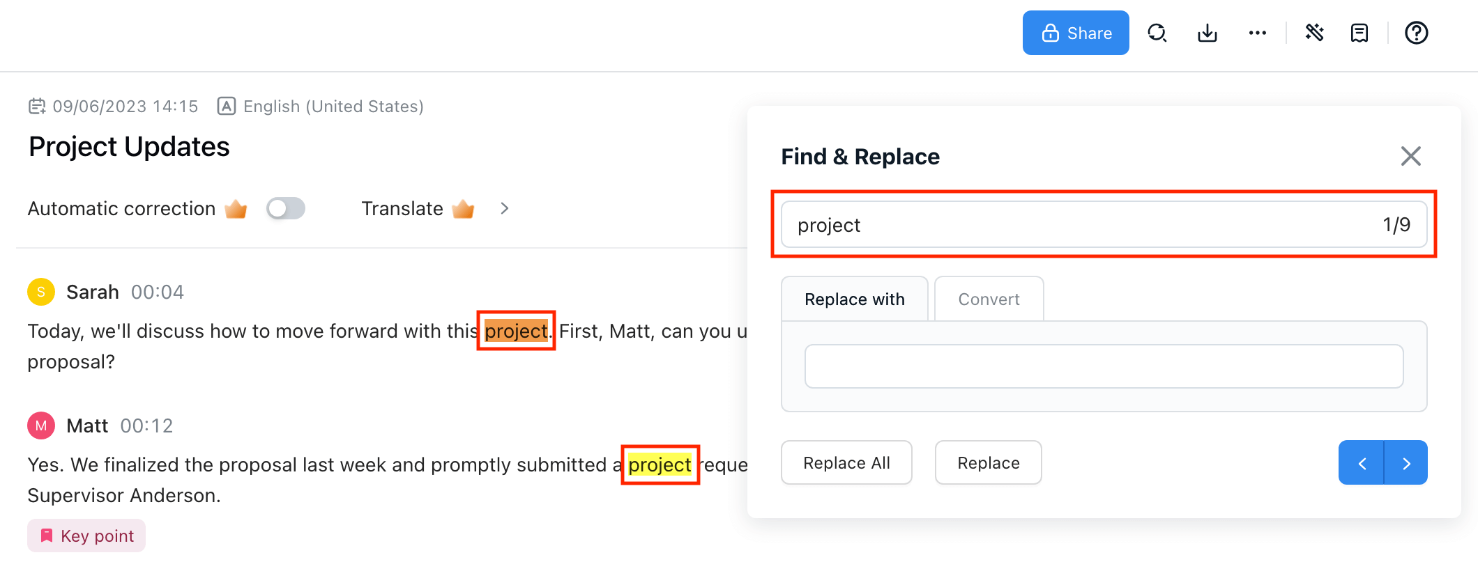 Edit transcripts – Notta - Help Center