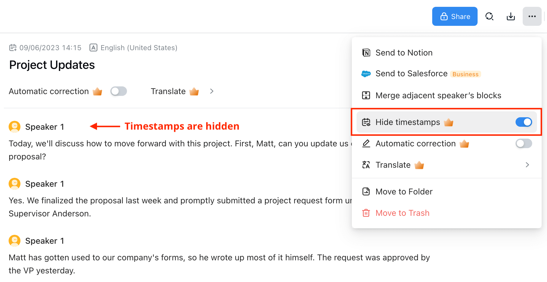 Edit transcripts – Notta - Help Center