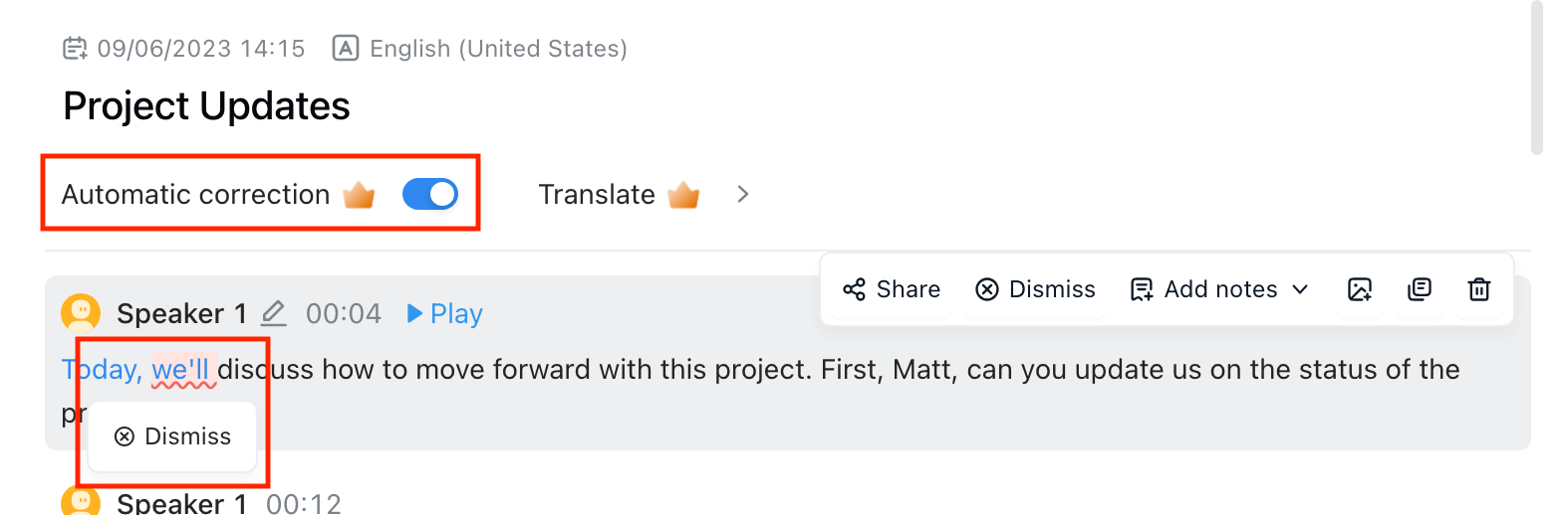 Edit transcripts – Notta - Help Center