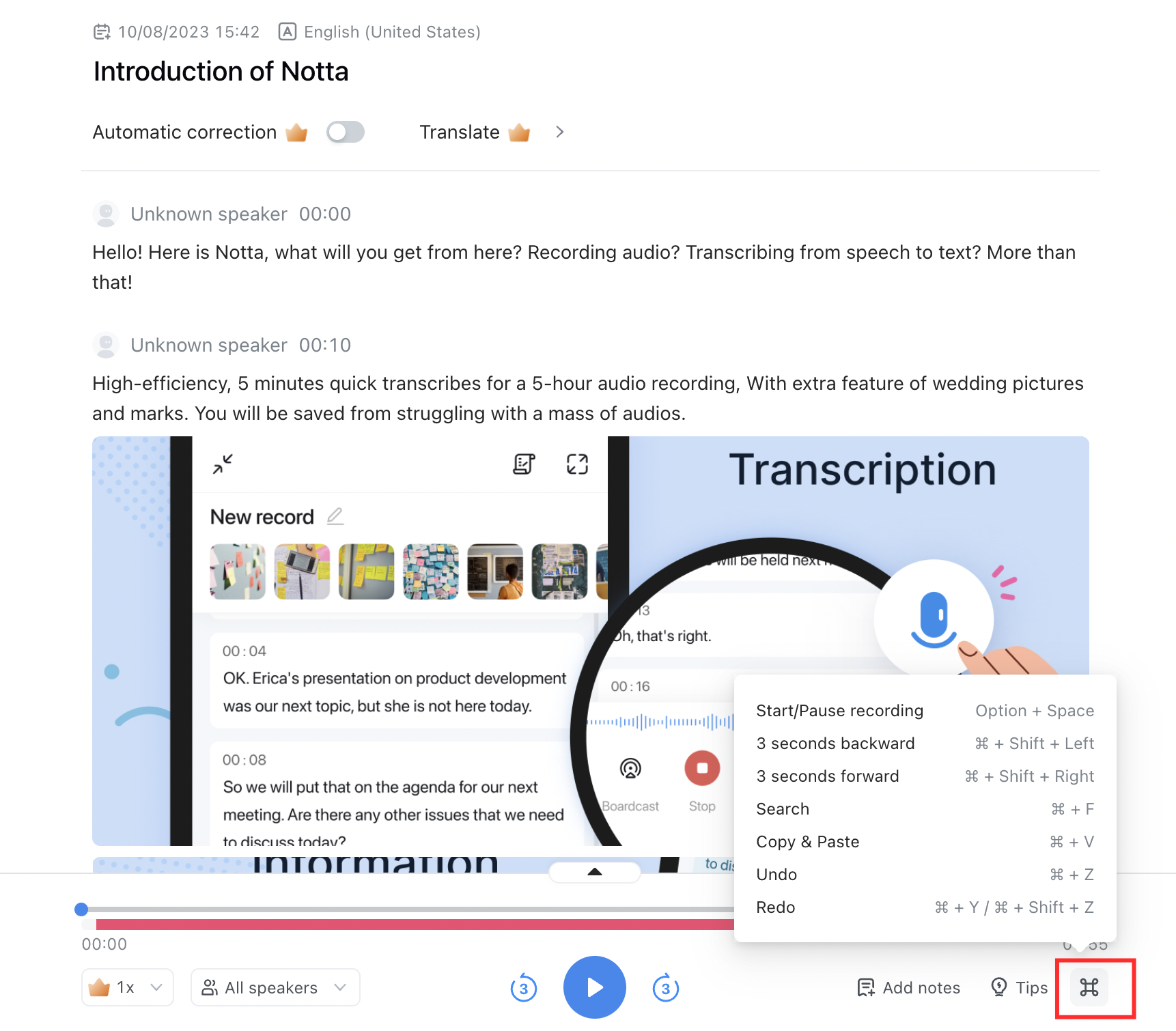 Edit transcripts – Notta - Help Center