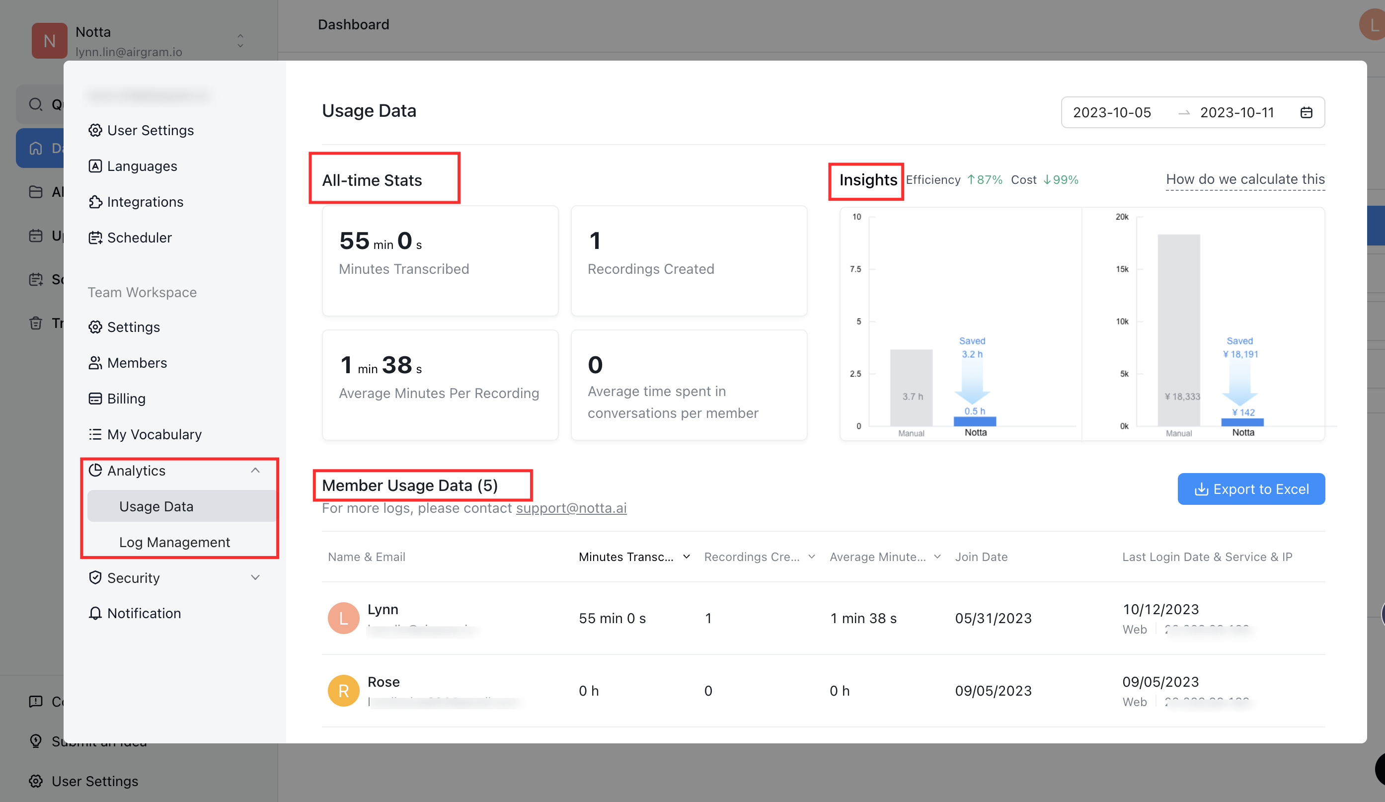 Usage Analytics & Operation Log – Notta - Help Center