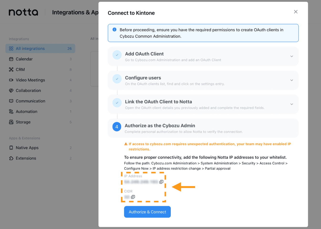 Authorization setup for Kintone integration┃Administrator Guide – Notta ...