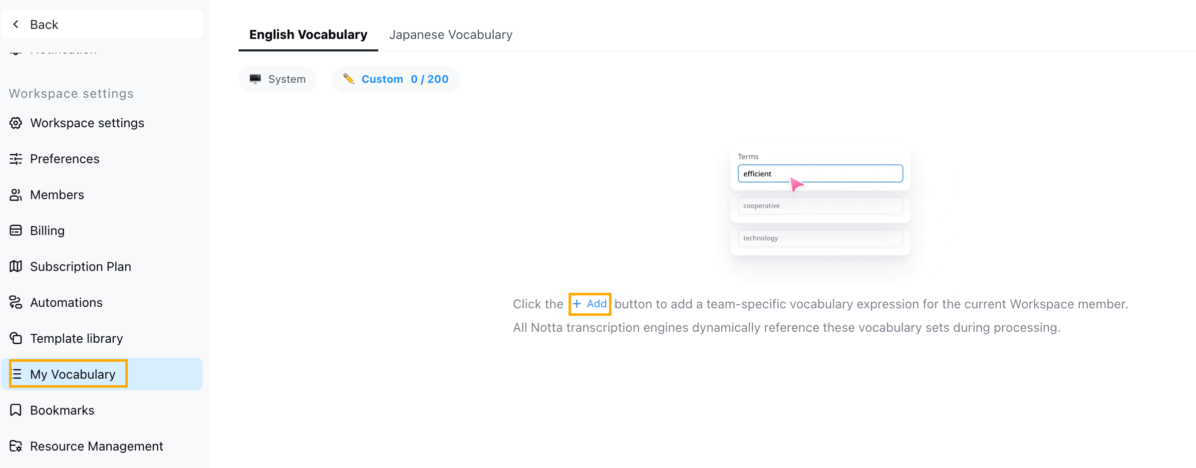 Add English Vocabulary – Notta - Help Center